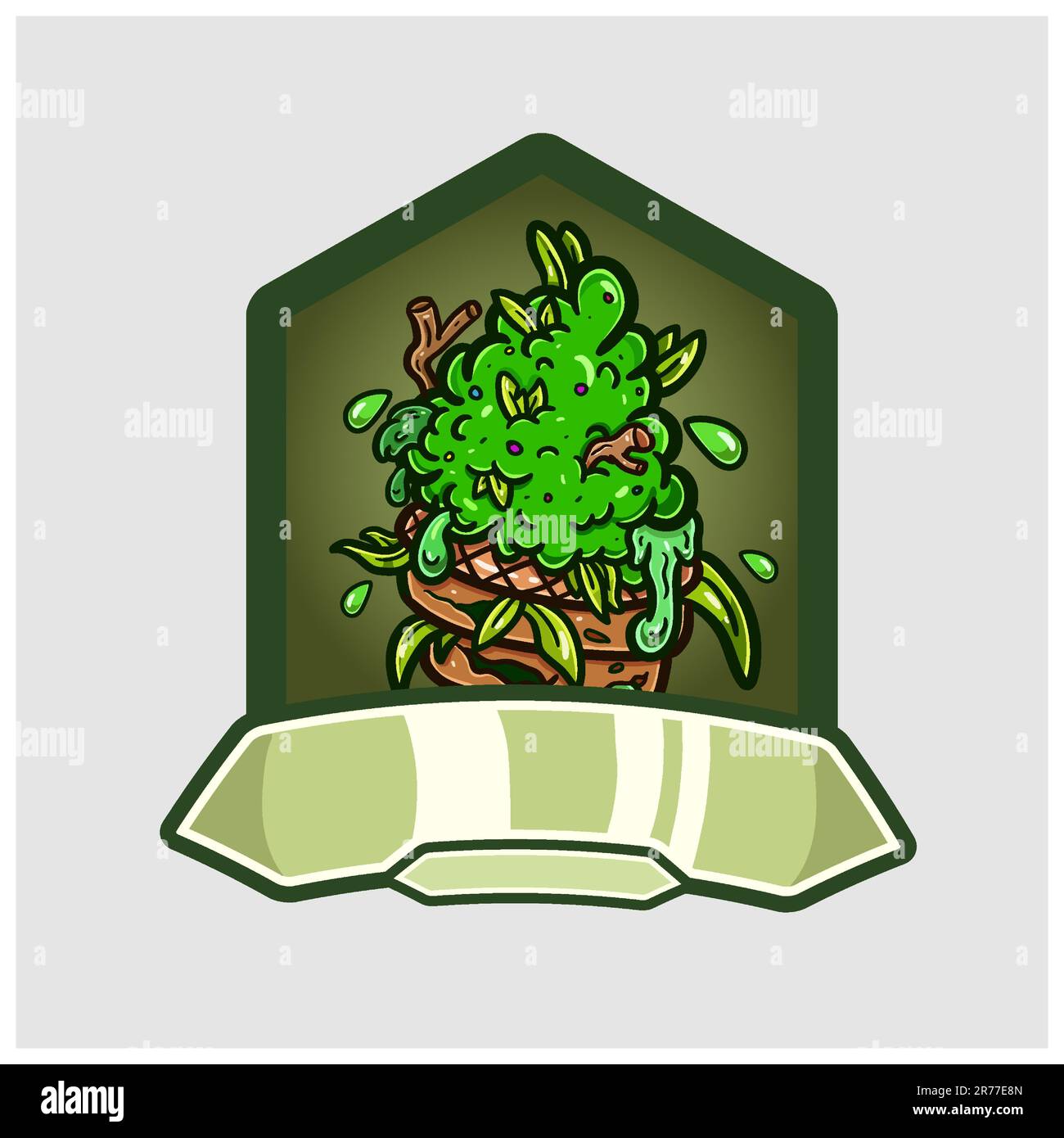 Cartoon Mascot of Weed Bud Ice Cream with Hexagon Logo. Vector and ...