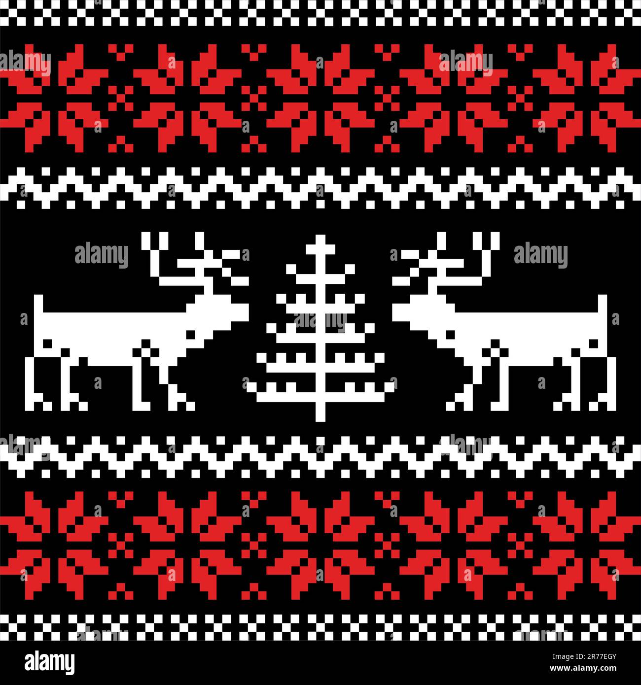 Collection of christmas knitting nordic pattern on black background ...