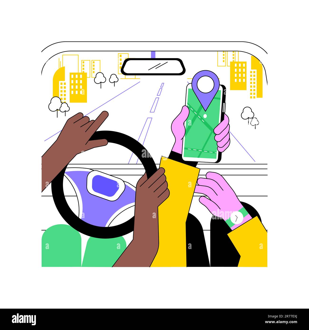 Using navigation isolated cartoon vector illustrations. Young couple ...