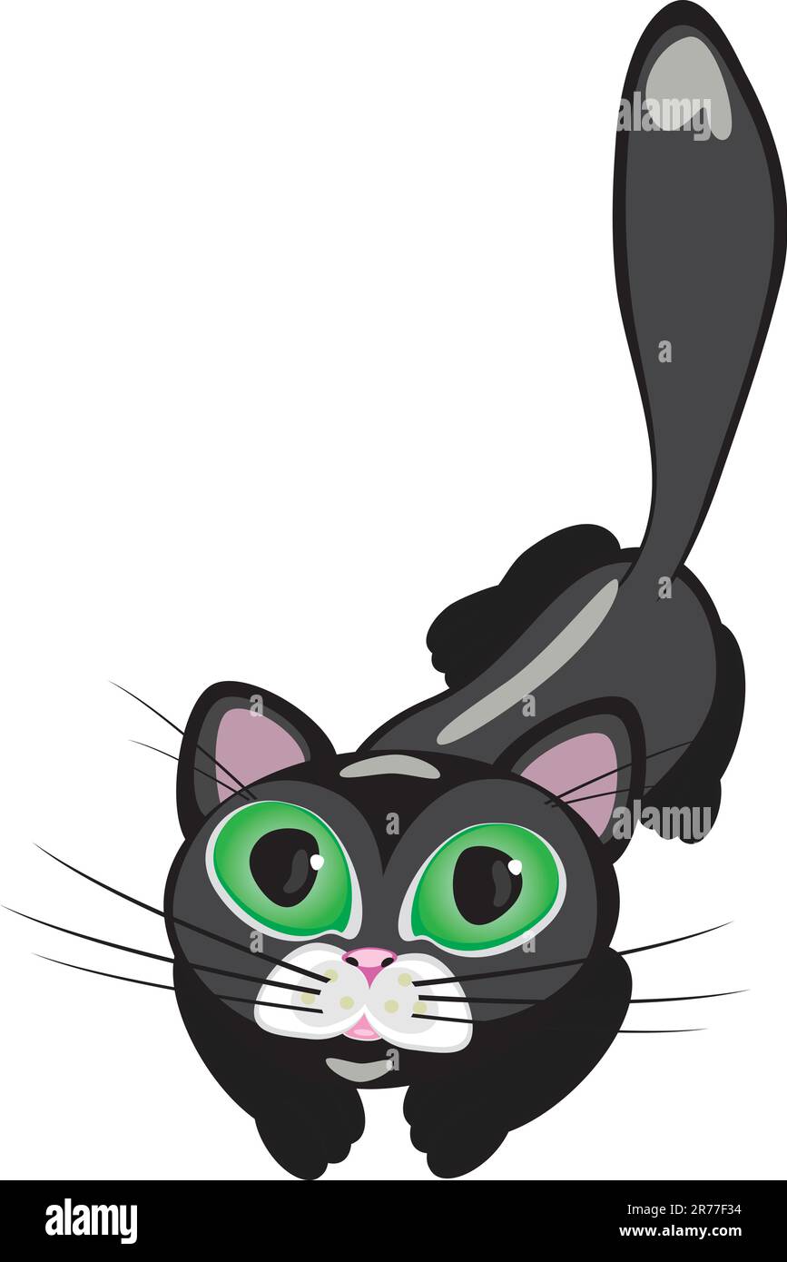 Black cartoon cat. Vector illustration on white background Stock Vector ...