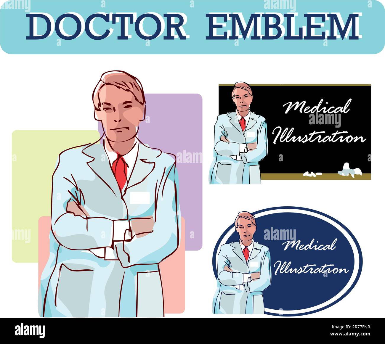 Closeup Portrait of a male doctor with abstract and school desk ...