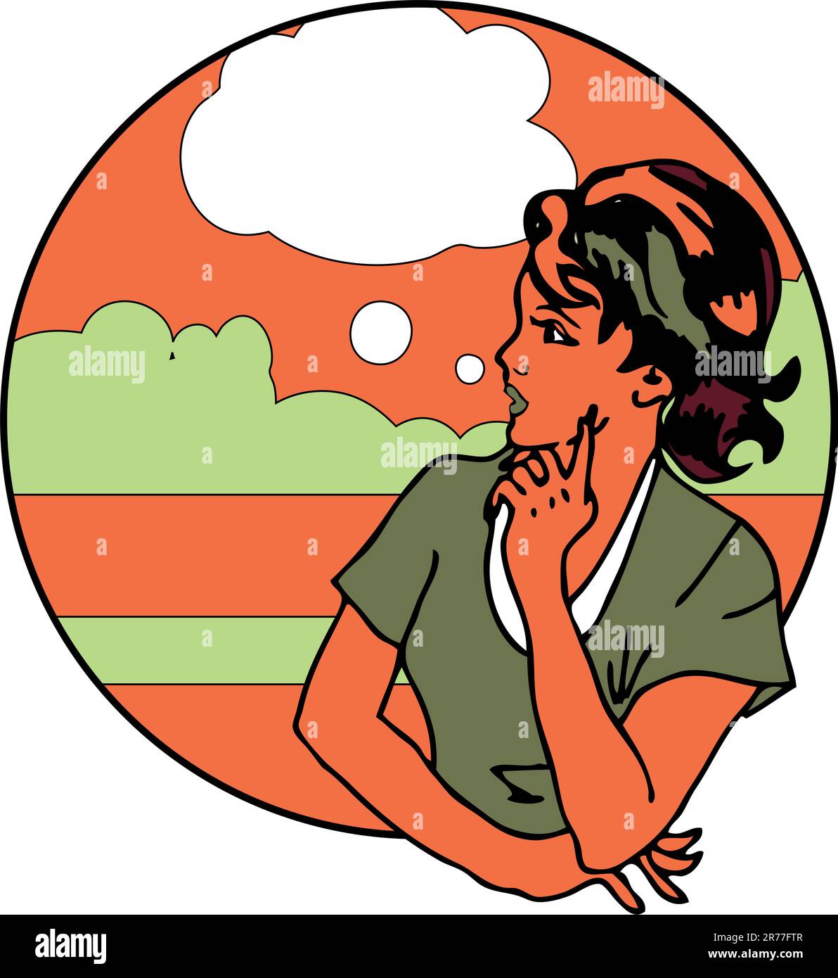 Cute Retro Gal Looking and think speak Popart Clipart Stock Vector ...