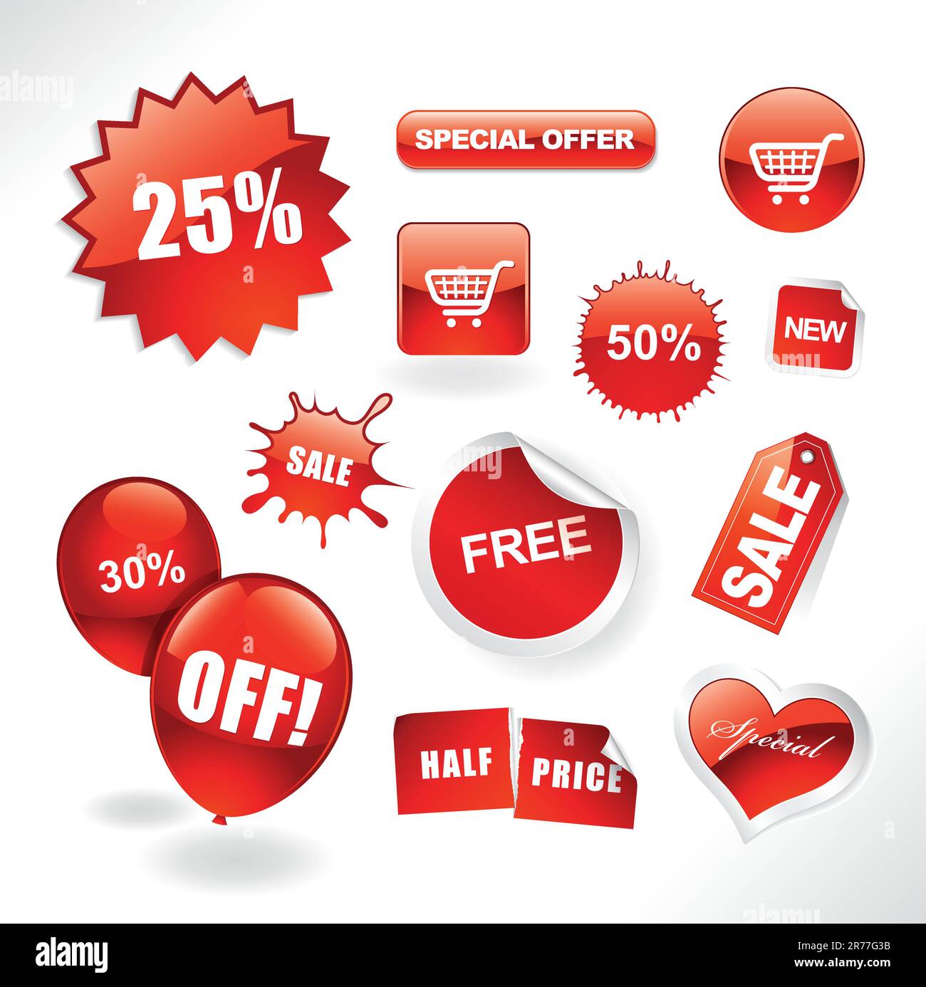 Set of red sale stickers, tags, buttons and icons for websites and ...