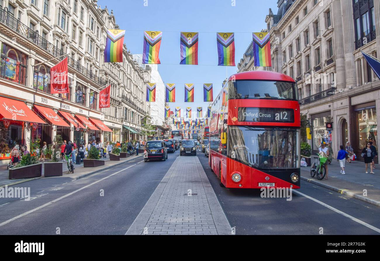 Pride flags decorate Regent Street in central London for Pride Month ...