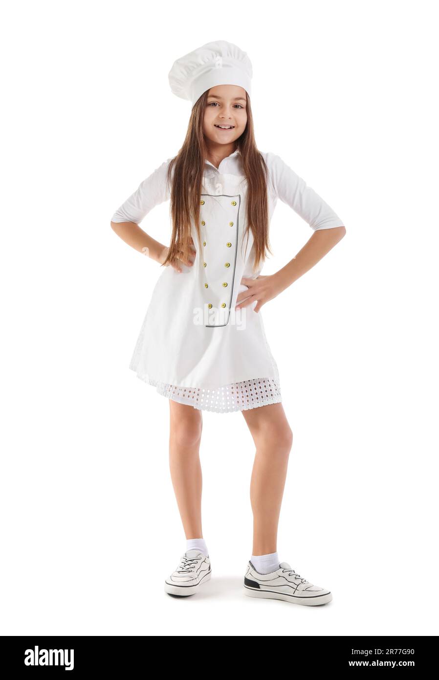 Little baker in uniform on white background Stock Photo - Alamy