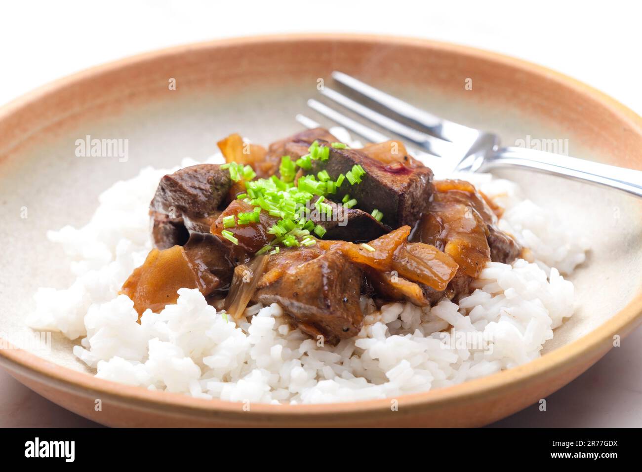 Chinese beef meat with soy sauce served with rice Stock Photo - Alamy