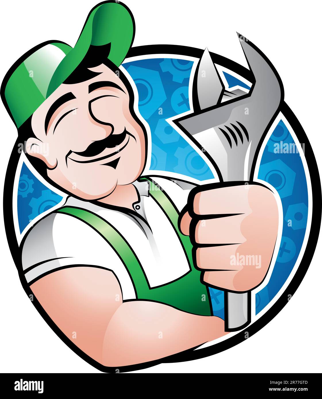 A cartoony illustration of a man holding a spanner Stock Vector Image ...