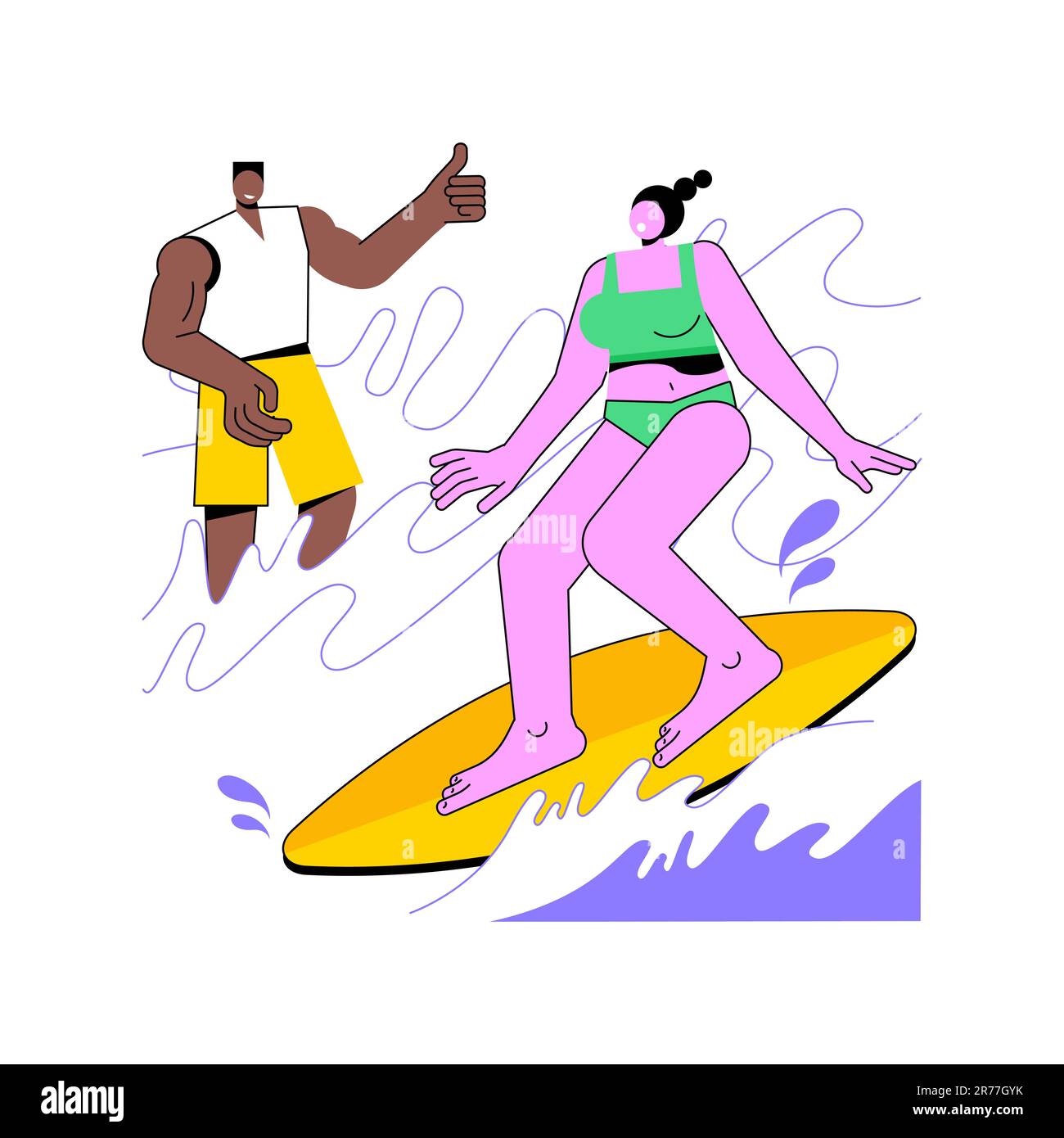 Surf instructor isolated cartoon vector illustrations. Girl in swimsuit ...