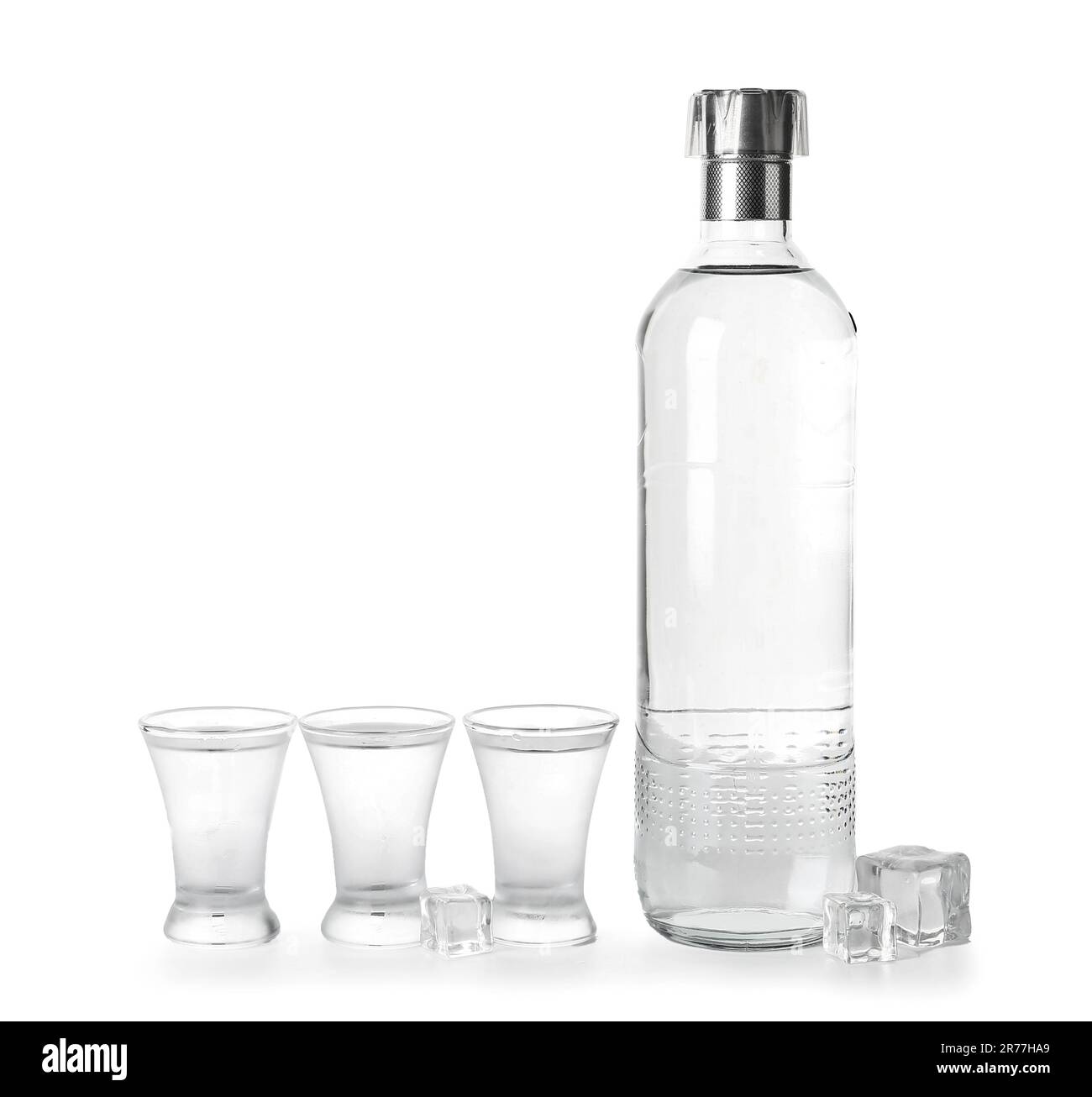 Bottle and glasses of vodka isolated on white background Stock Photo ...