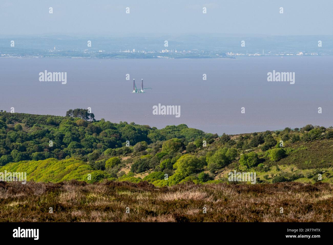 A floating crane is moored in the Bristol Channel as viewed from the ...