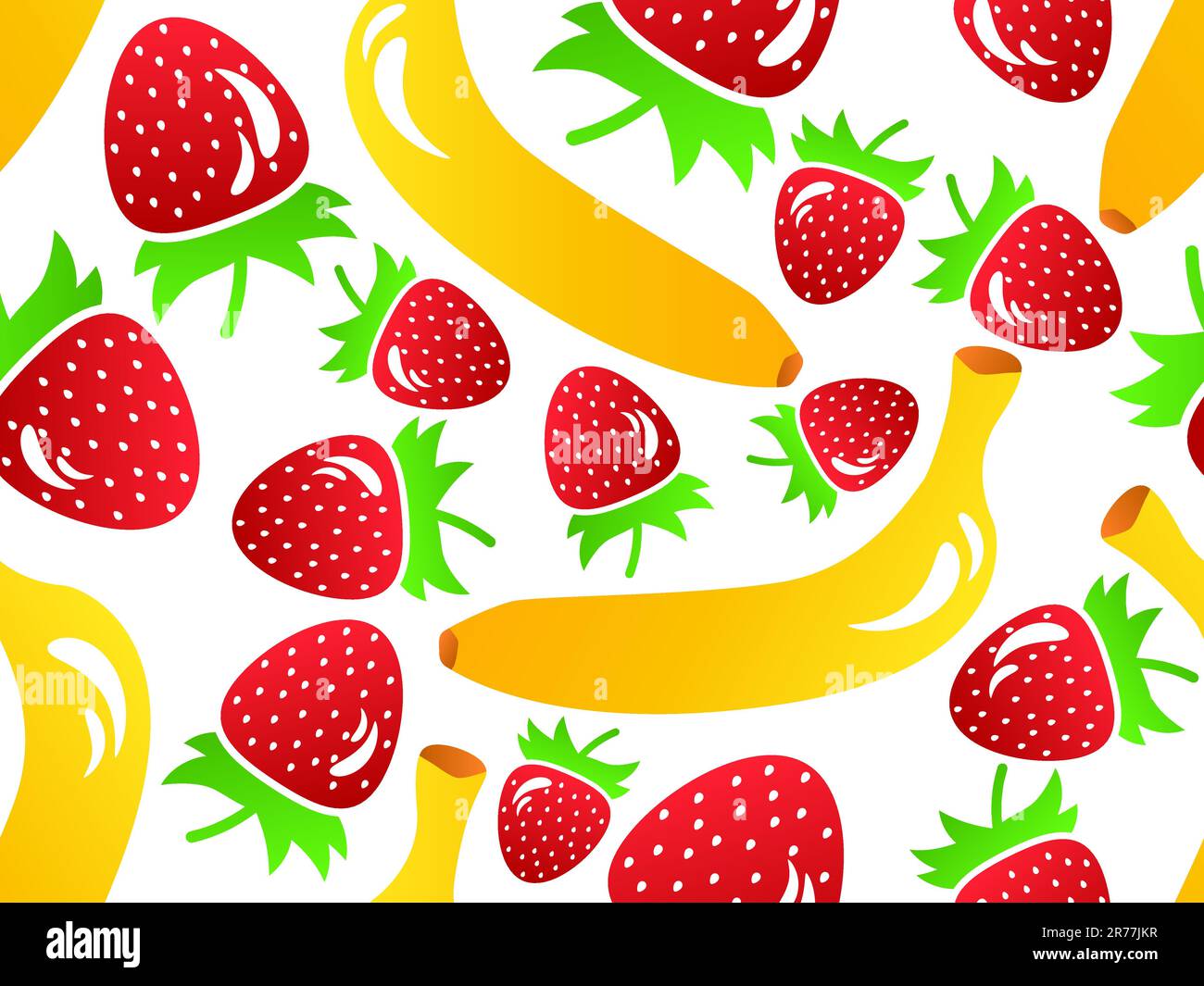 Seamless pattern with bananas and strawberries in 3d style. Summer ...