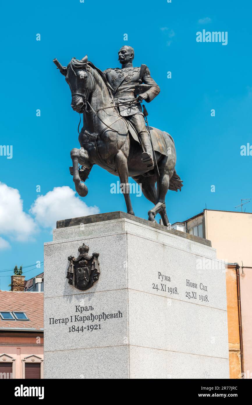 Novi Sad, Serbia - June 1, 2023: The statue of King Peter I ...
