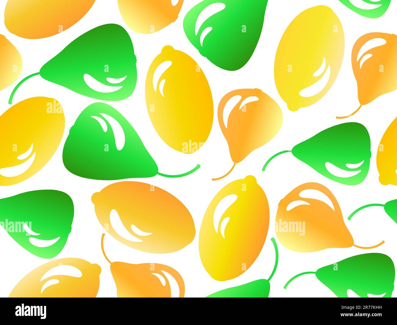 Seamless pattern with pears and lemons in 3d style. Summer fruit mix ...