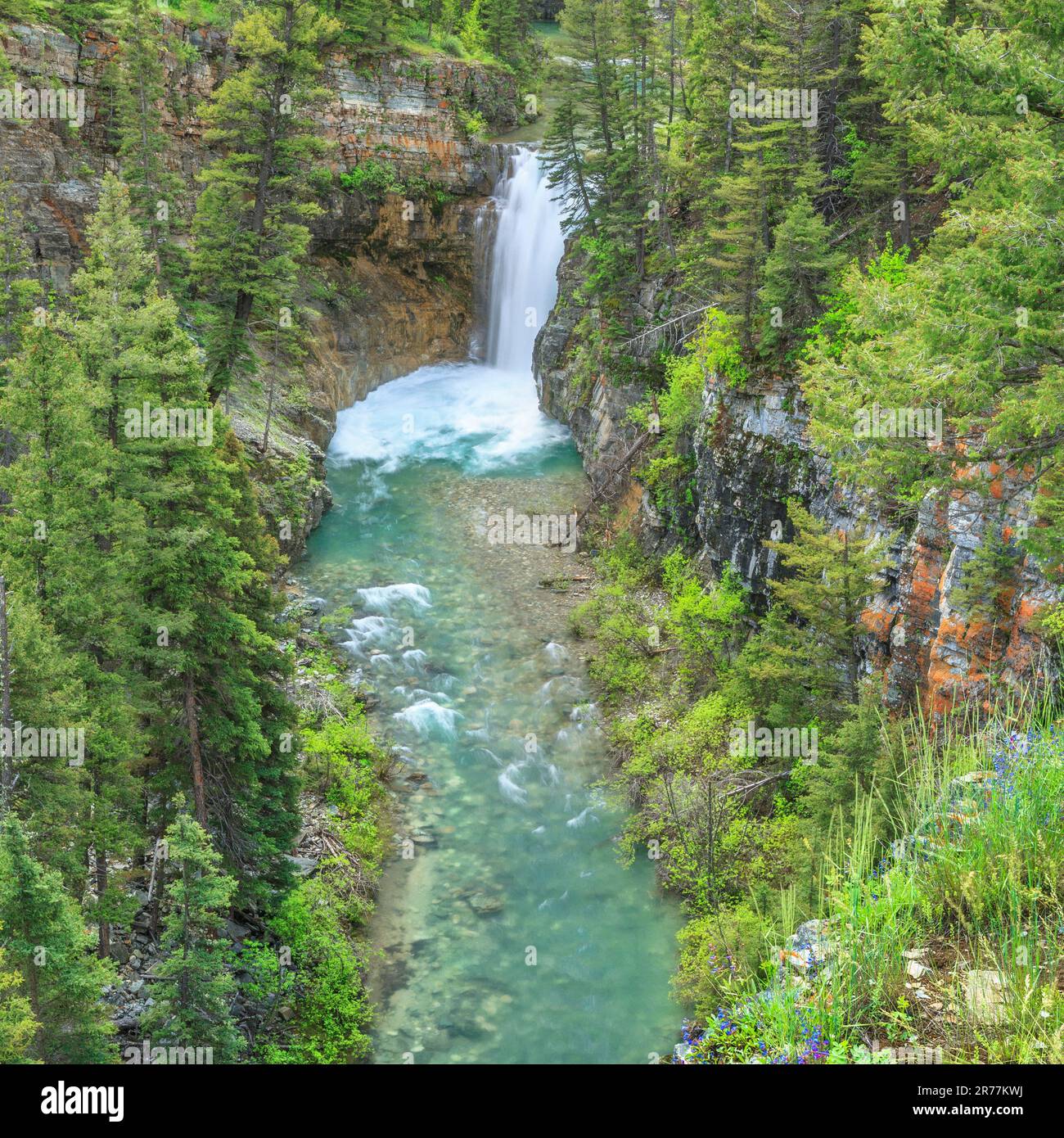 waterfall on falls creek along the rocky mountain front in helena ...