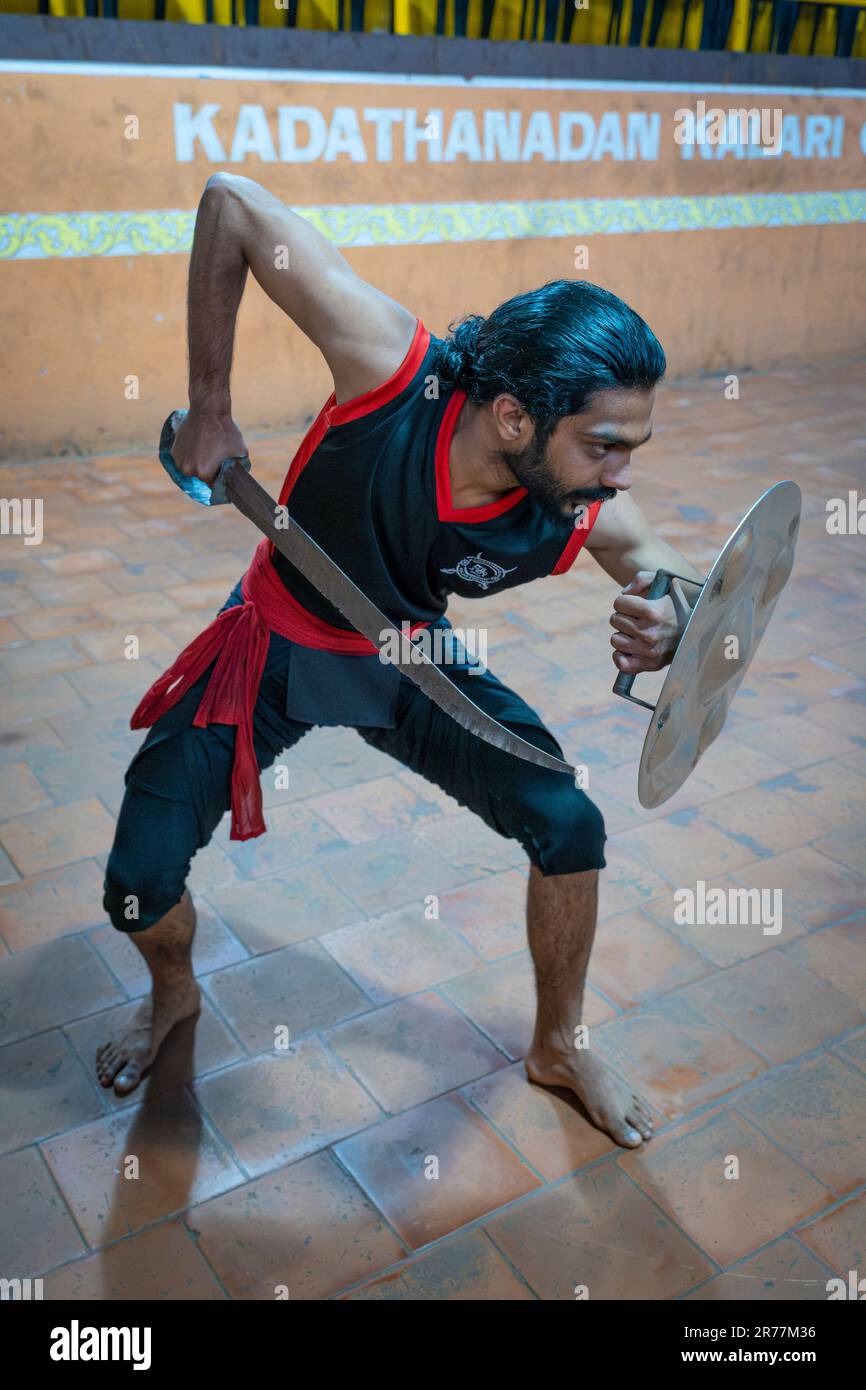 Performer demonstrates traditional Indian martial arts at the ...