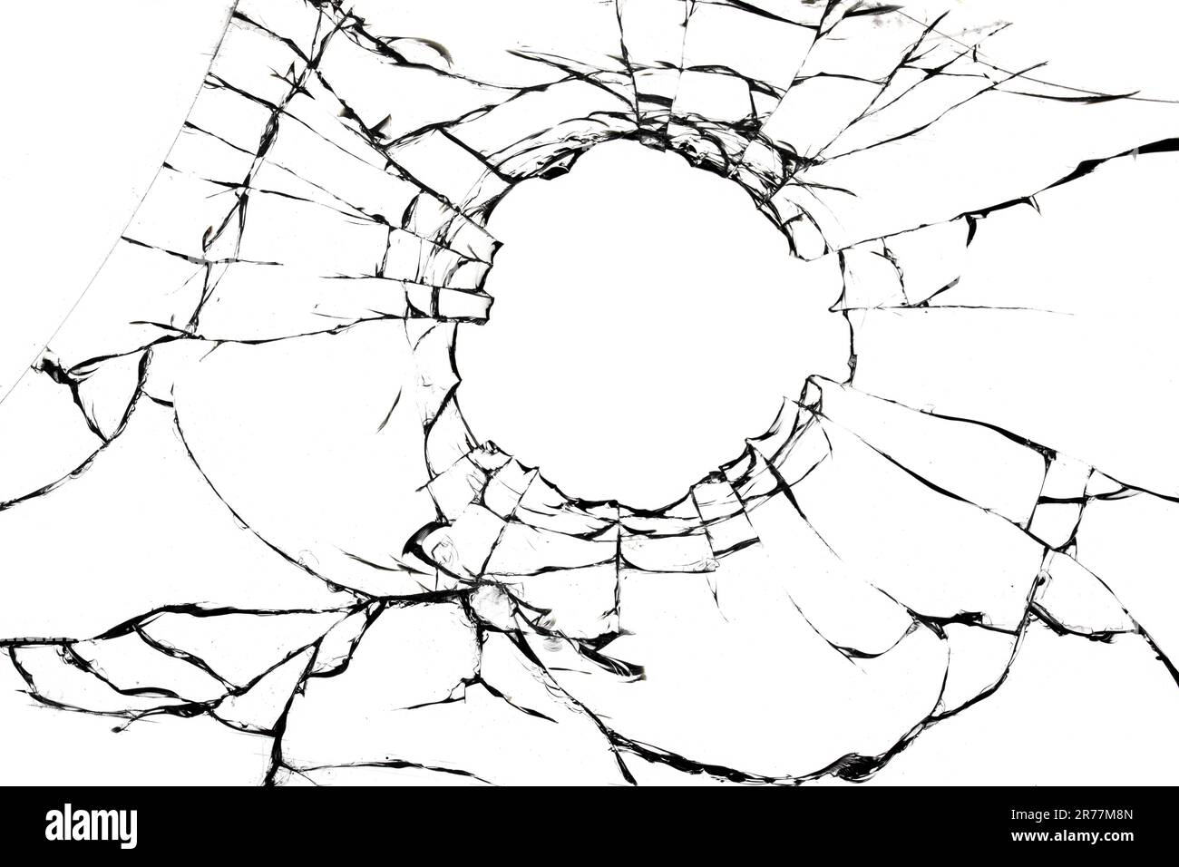 Texture of cracks of broken glass on a white background. Broken window ...