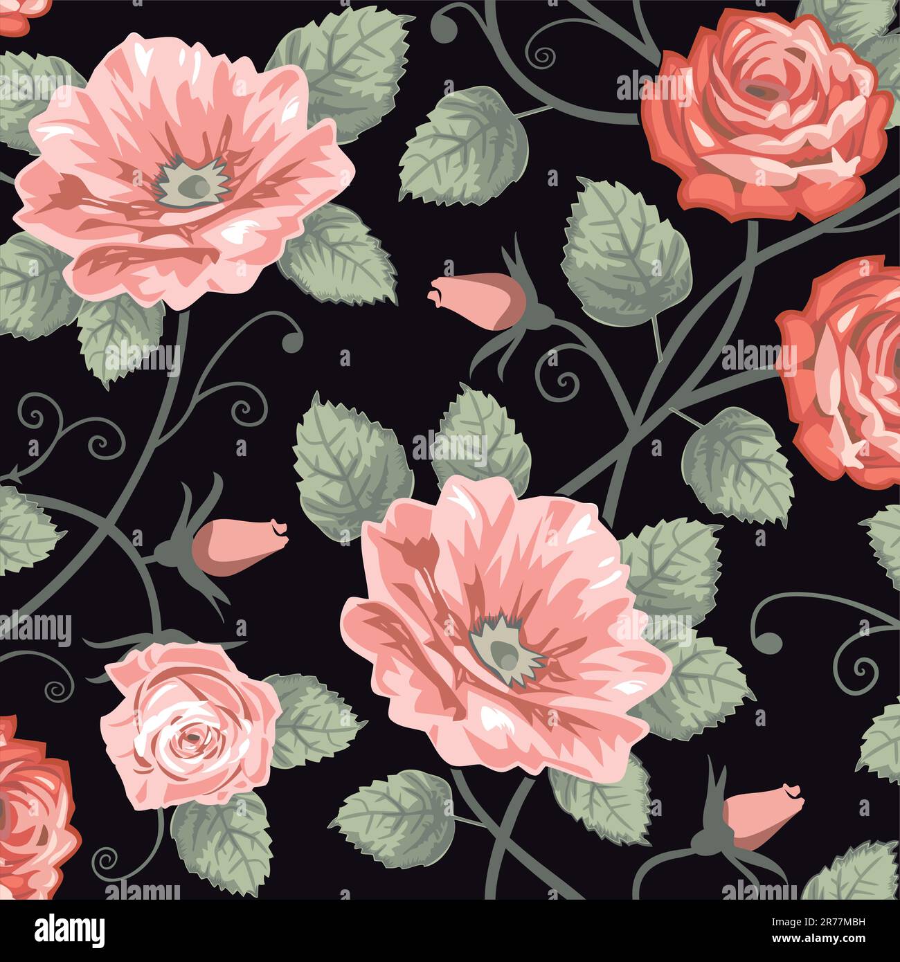 Retro roses pattern hi-res stock photography and images - Alamy