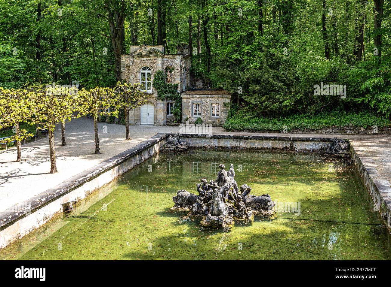 Fountain in the Low Grotto pond in the park of Historical Hermitage ...