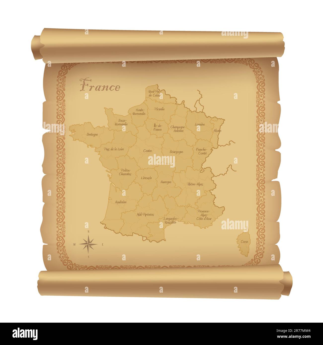 parchment with map of France, vector illustration Stock Vector Image ...