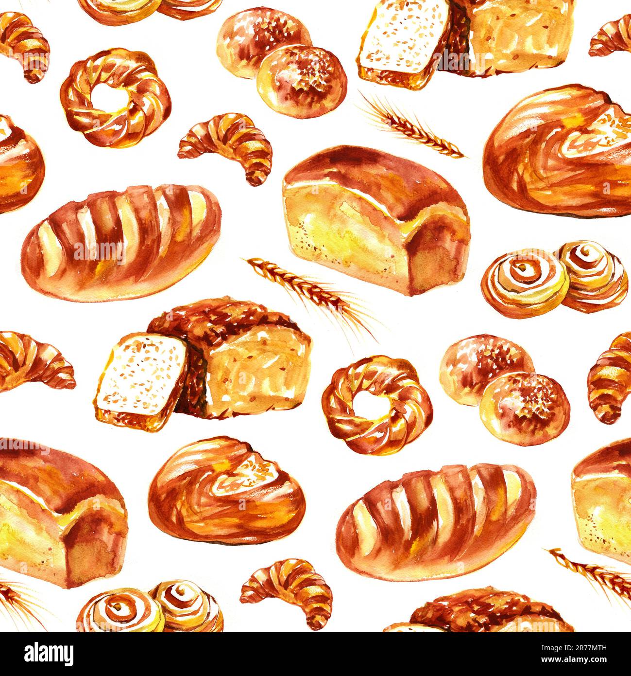 Bread watercolor isolated on white background seamless pattern for all ...