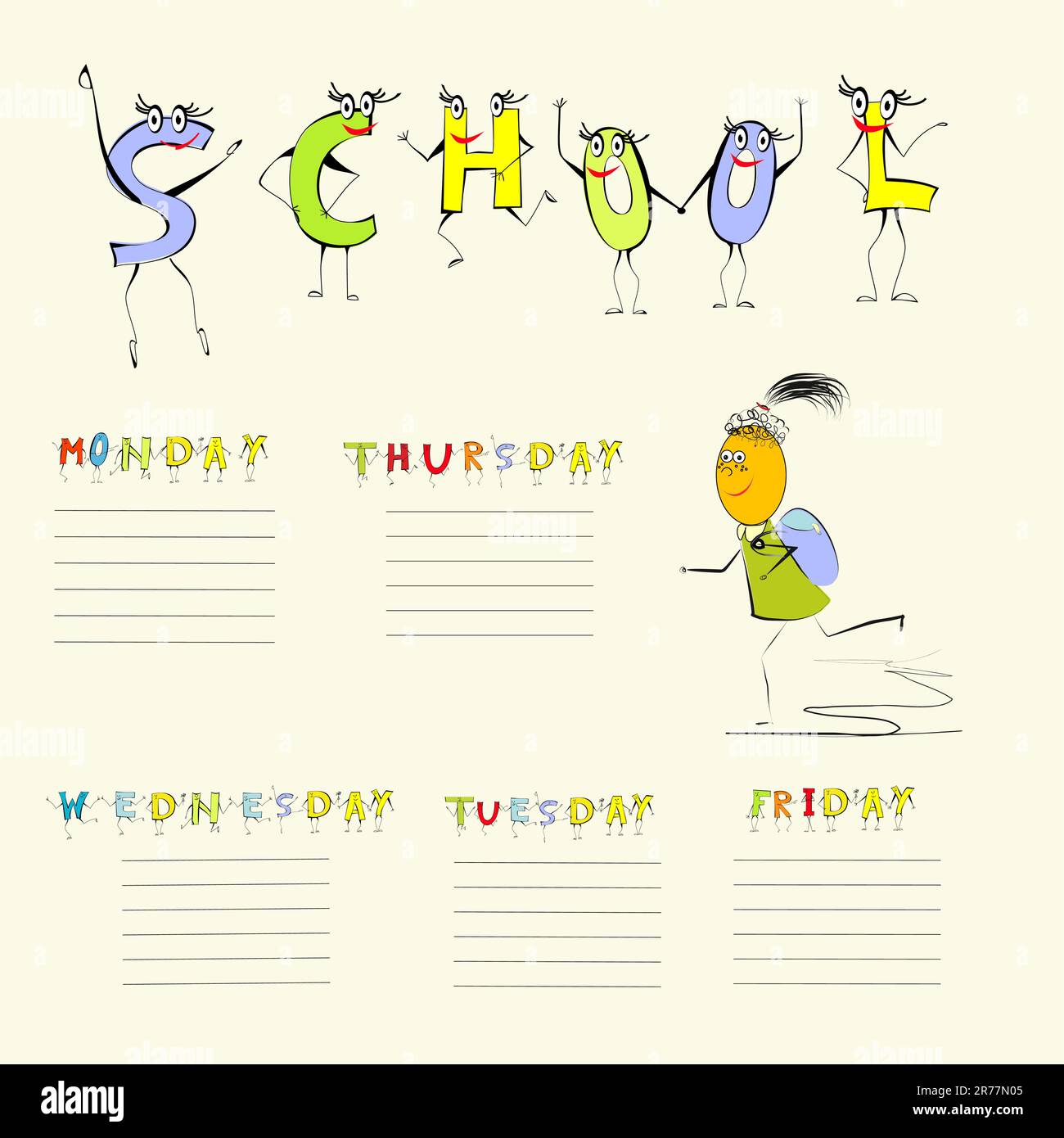 School schedule cute cartoon hi-res stock photography and images - Alamy
