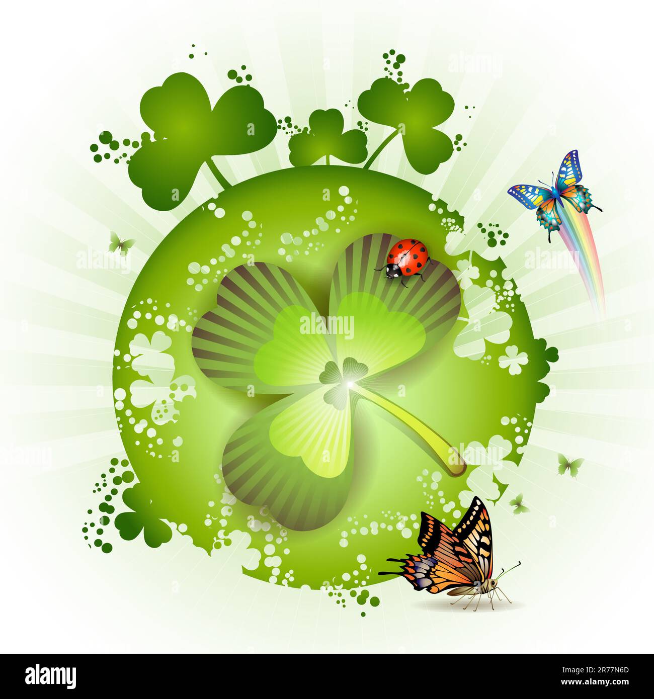 St. Patrick's Day card design with butterflies, clover and ladybug ...