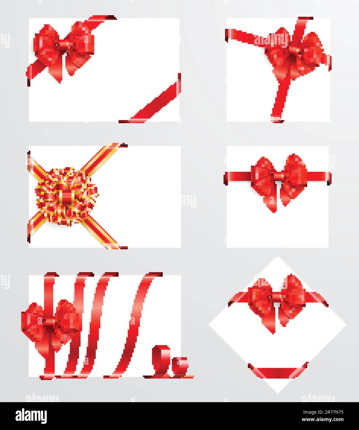 Collection of red bows with greeting cards. Vector illustration Stock ...