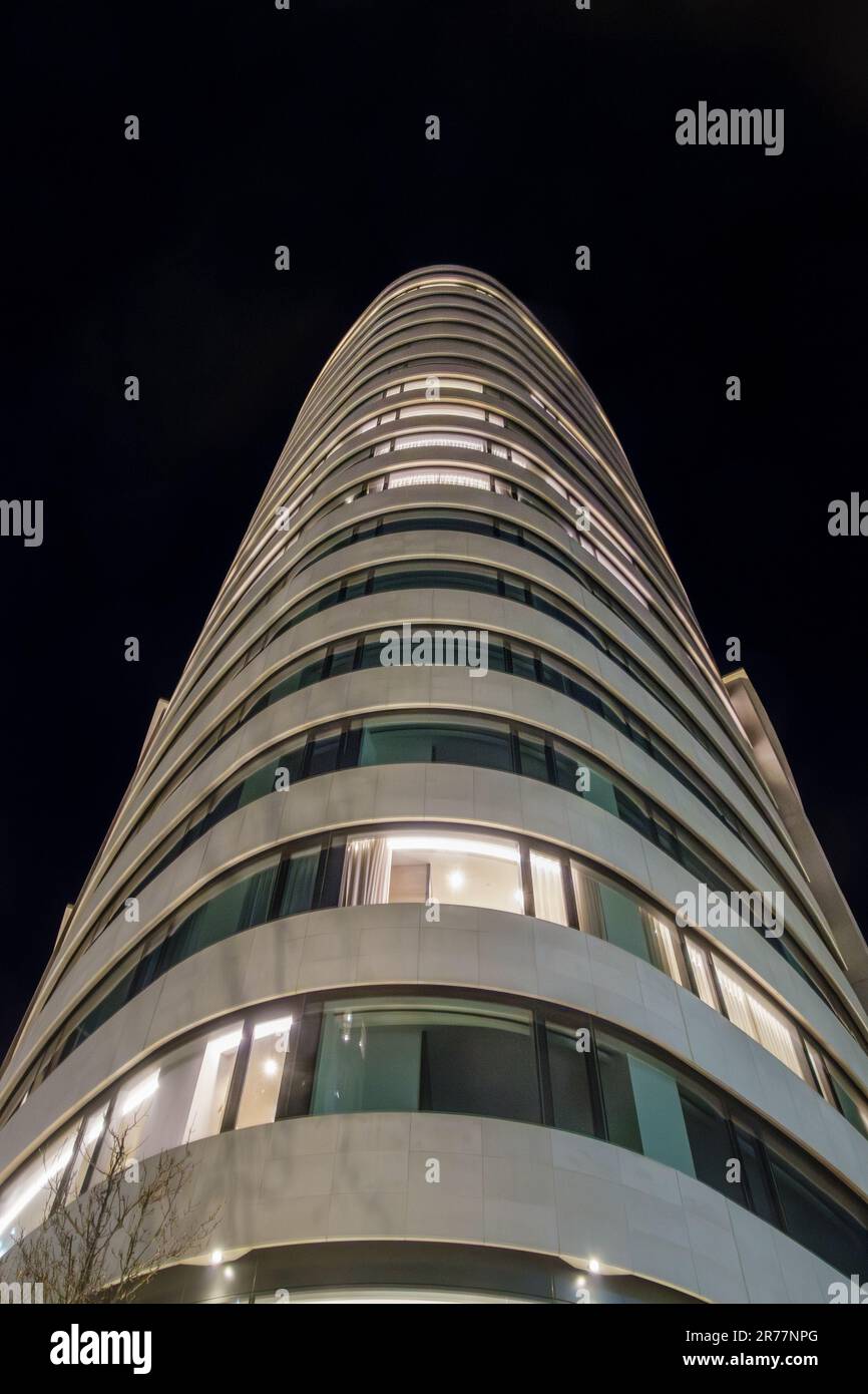 The Bryanston tower in Marble Arch Place, London, UK, after dark. A ...