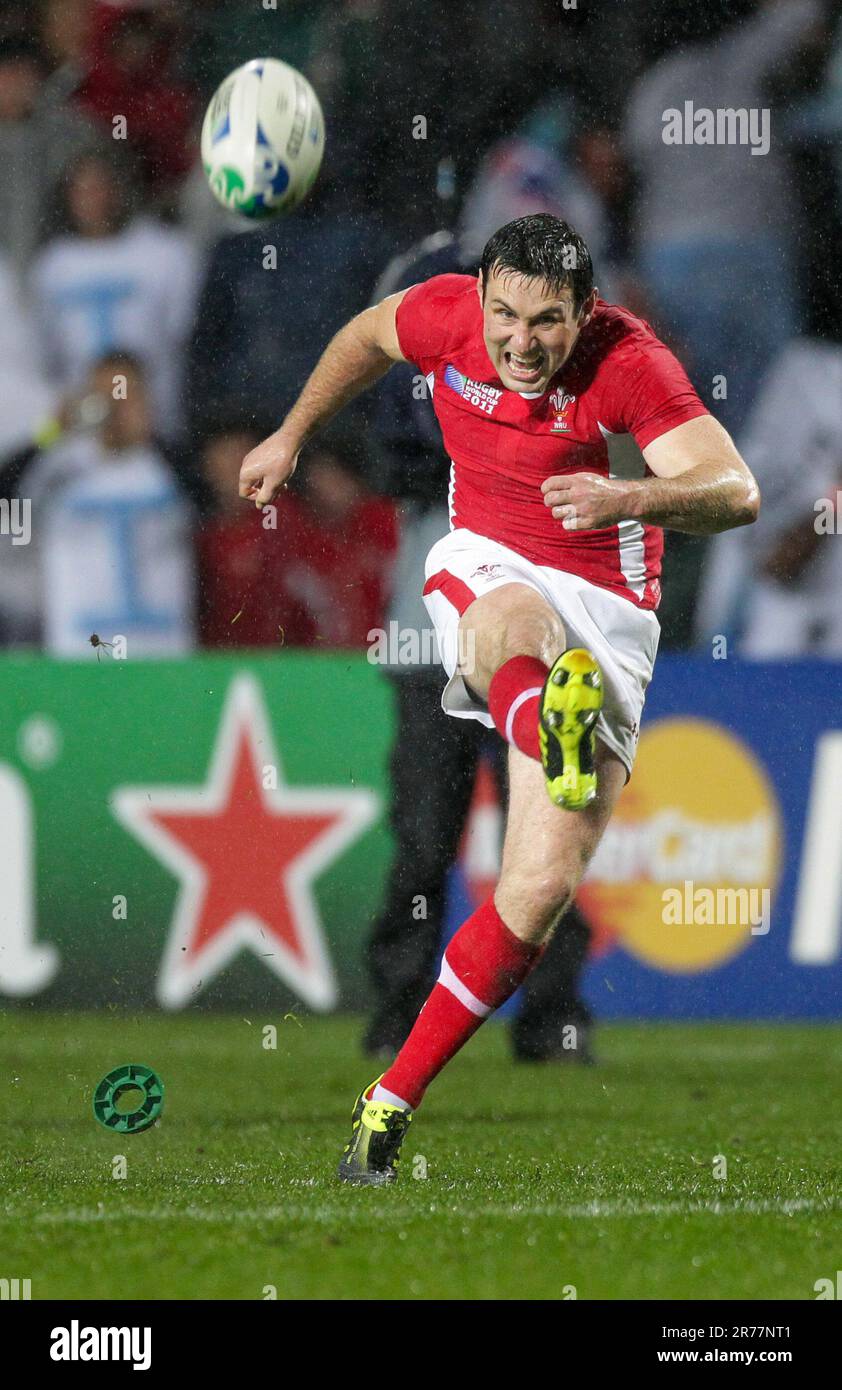 Wales Stephen Jones converts a try against Fiji during a Pool D match ...