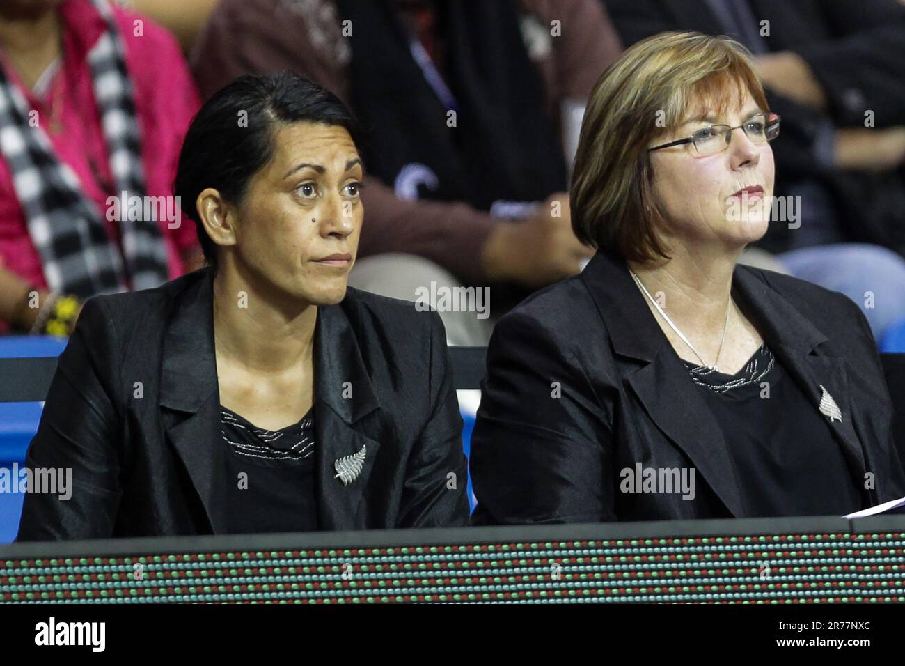 New Zealand coaches Noeline Taurua, left and Ruth Aitken watch New ...