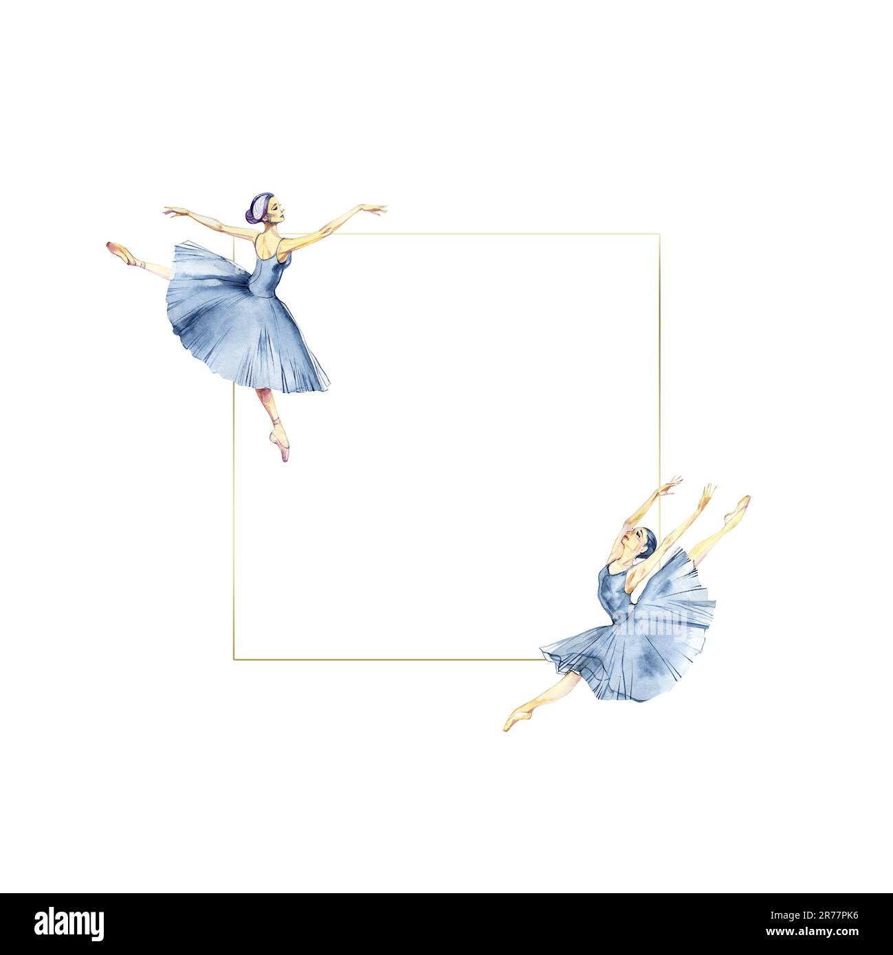 Couple Watercolor Ballerina Girls. Ballet Girl. Ballerinas Wearing Blue ...