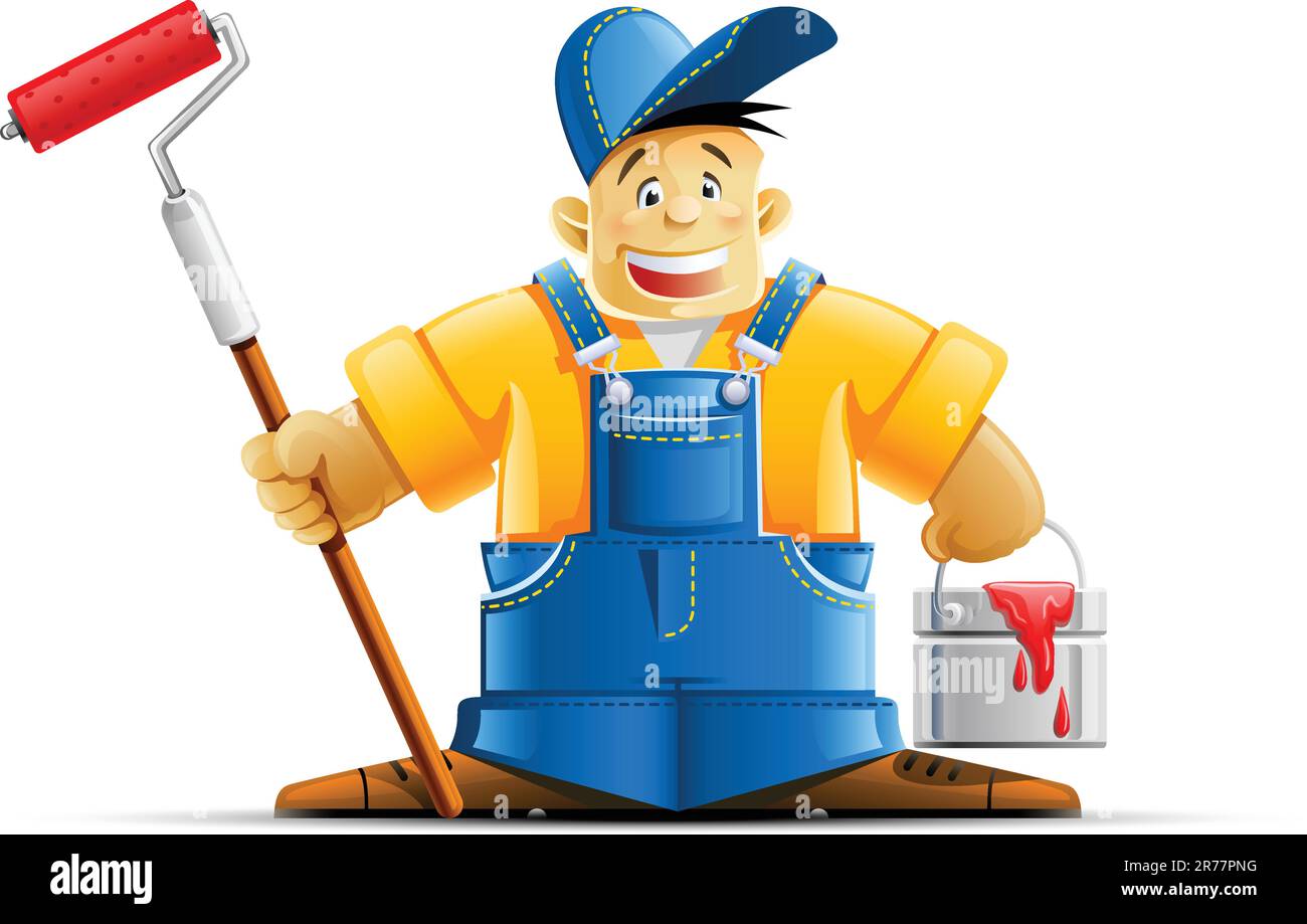 painter with and paint vector illustration isolated on white background ...