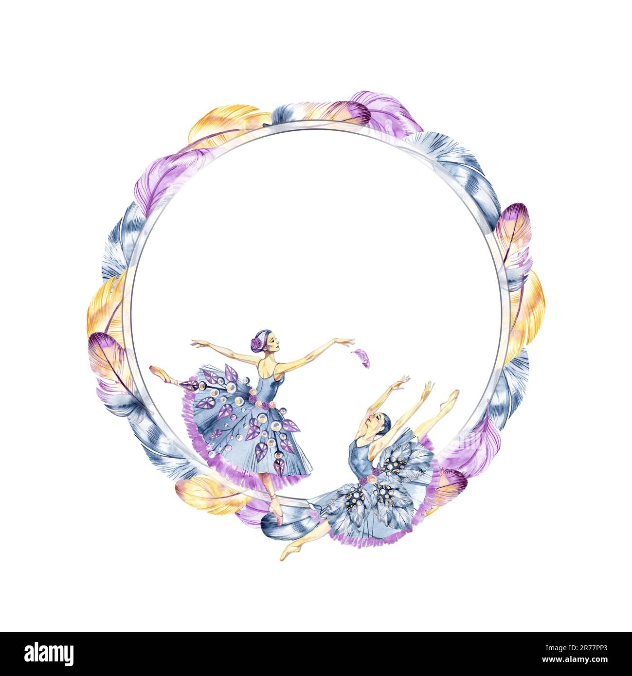 Couple Watercolor Ballerina Girls. Ballet Girl. Ballerinas Wearing Blue ...