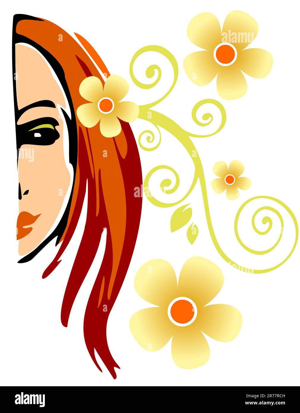 Pretty woman and floral curves with flowers on a white background Stock ...