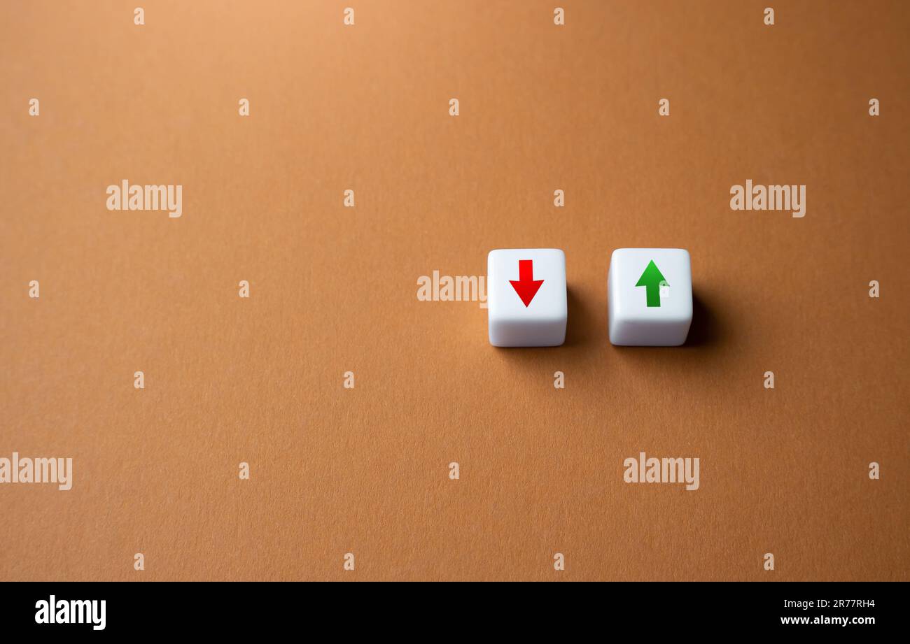 Increase and decrease. Arrows up and down. Rise and fall. Above and below. Yes or no Stock Photo ...