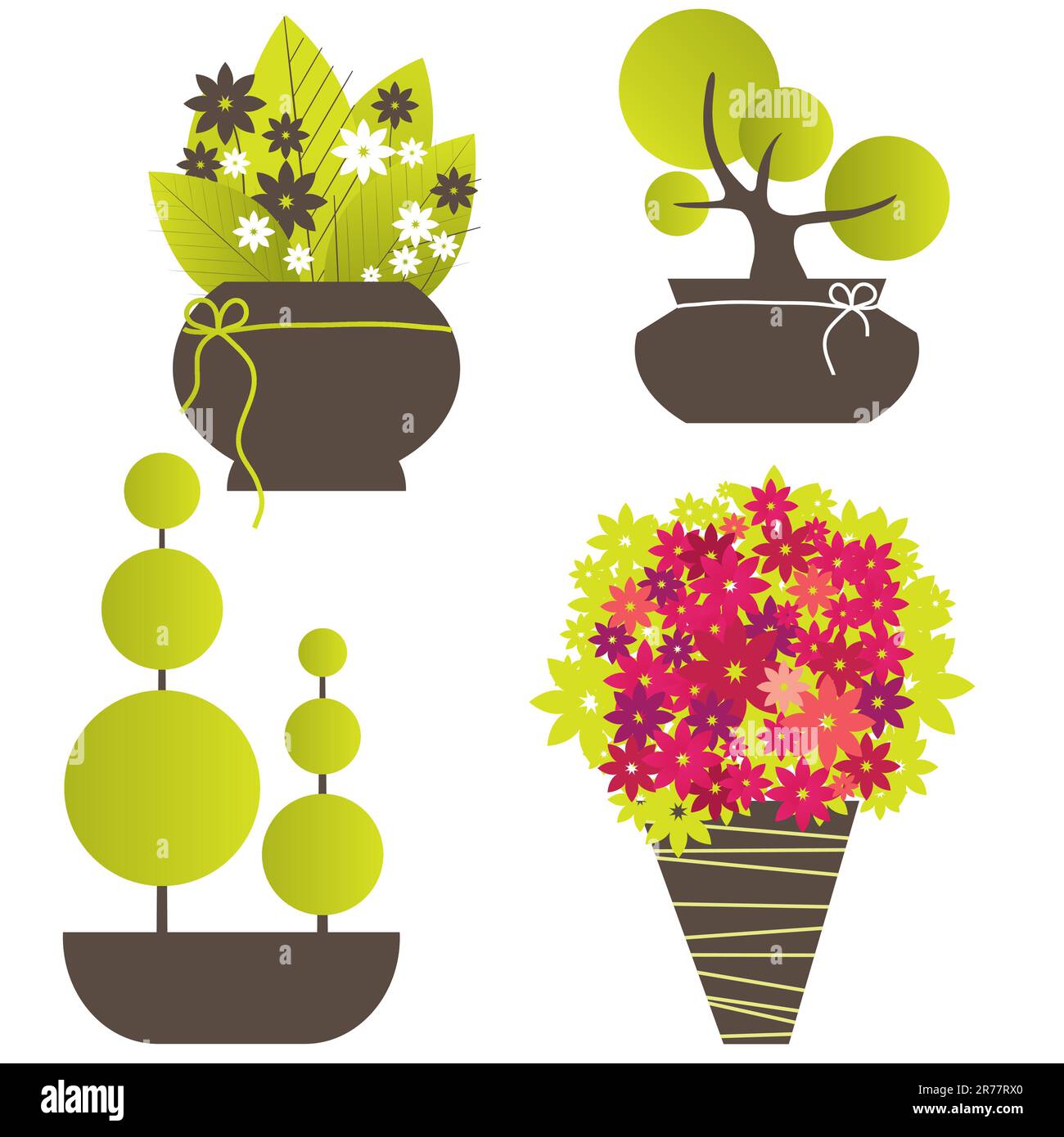 Abstract background with green tree and flowers. Vector illustration ...