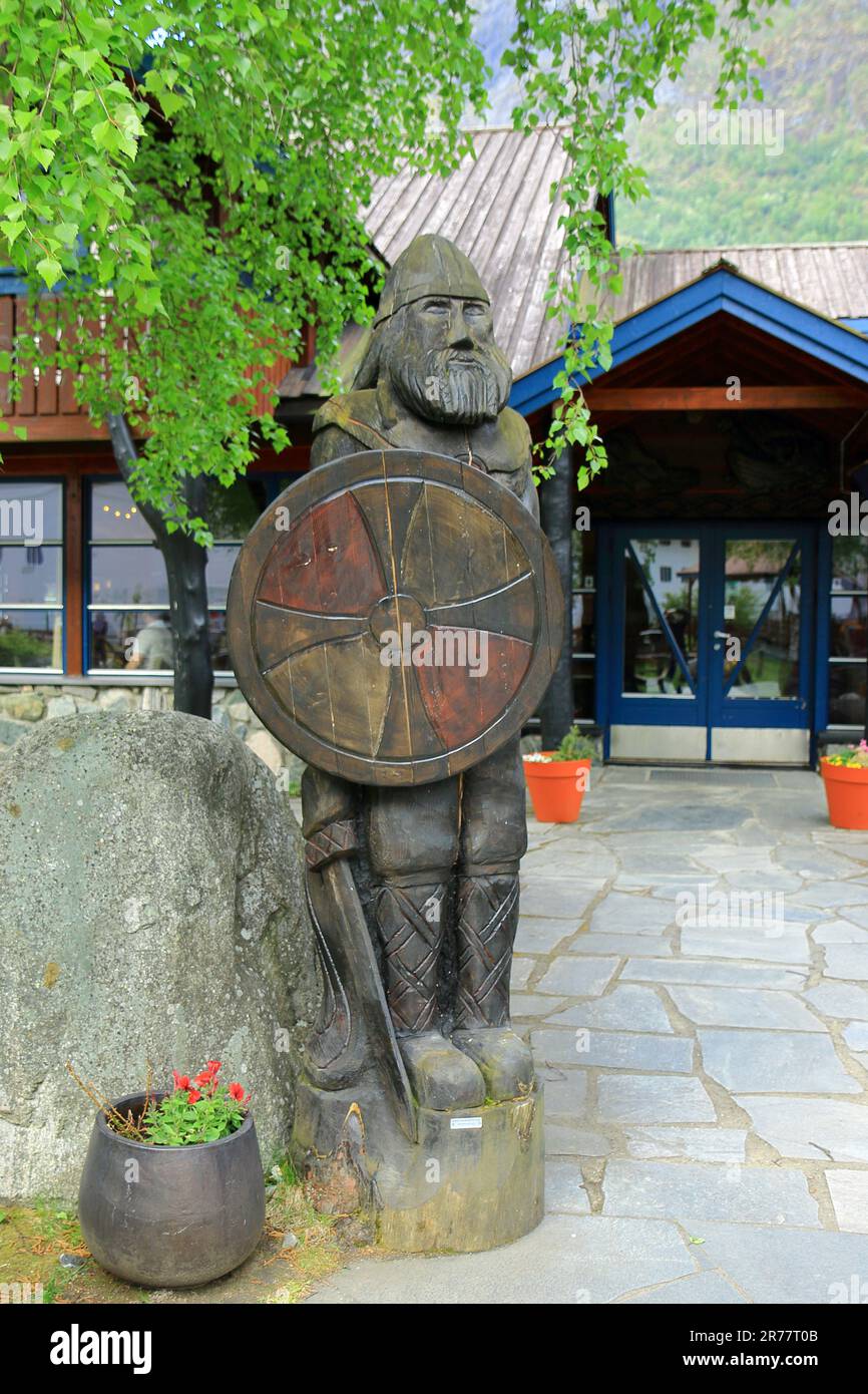 Statue of a viking warrior outside a store in Flam Stock Photo - Alamy