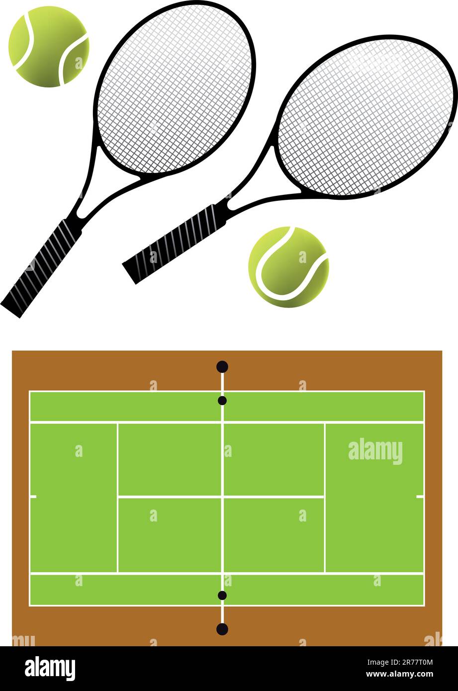 Tennis Rackets Balls And Court Vector Illustration Stock Vector Image