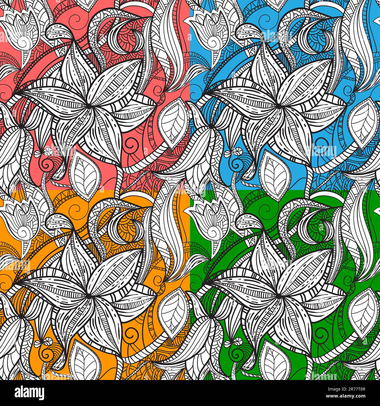 vector seamless hand drawn floral patterns, clipping masks Stock Vector ...