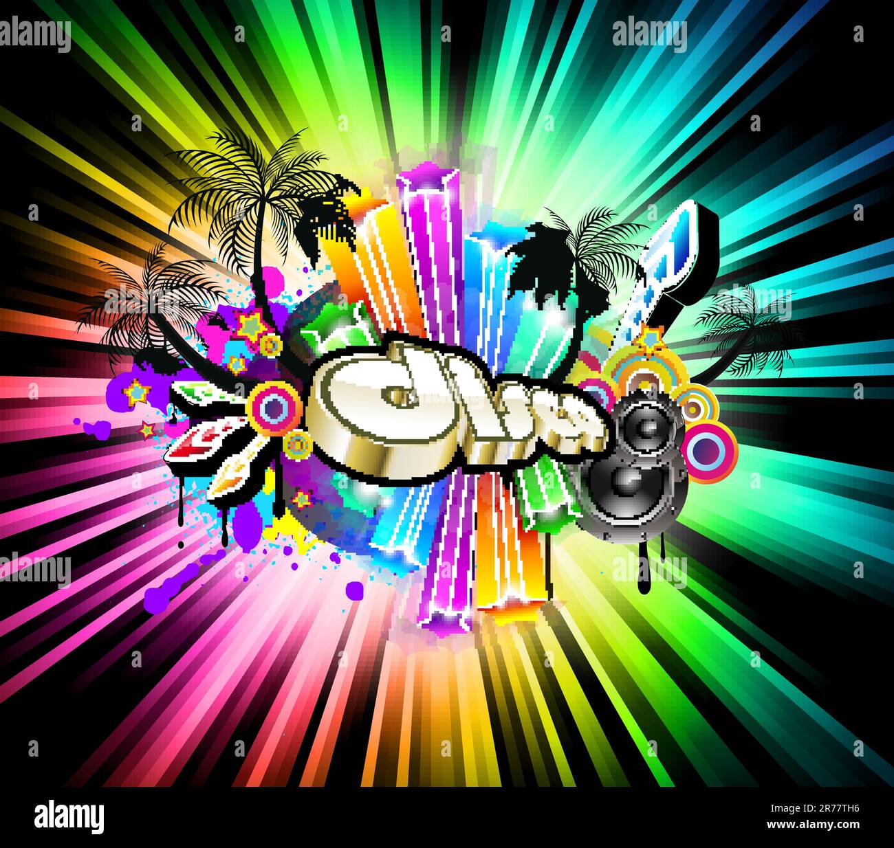 High Tech Music Disco Background with glowing Rainbow lights Stock ...