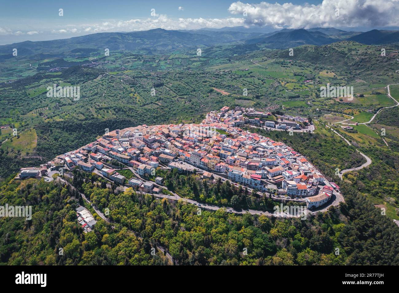 Aerial view of Italian hilltop town, Rotondella at daytime in the ...