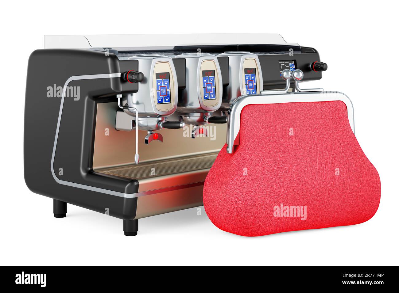 Espresso coffee machine professional with coin purse. 3D rendering ...