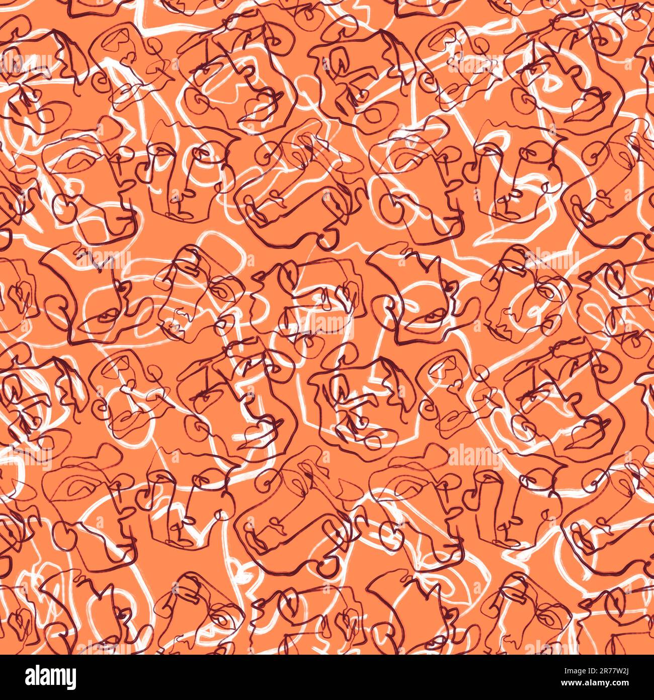 Abstract line art portraits seamless faces pattern for wallpaper and ...