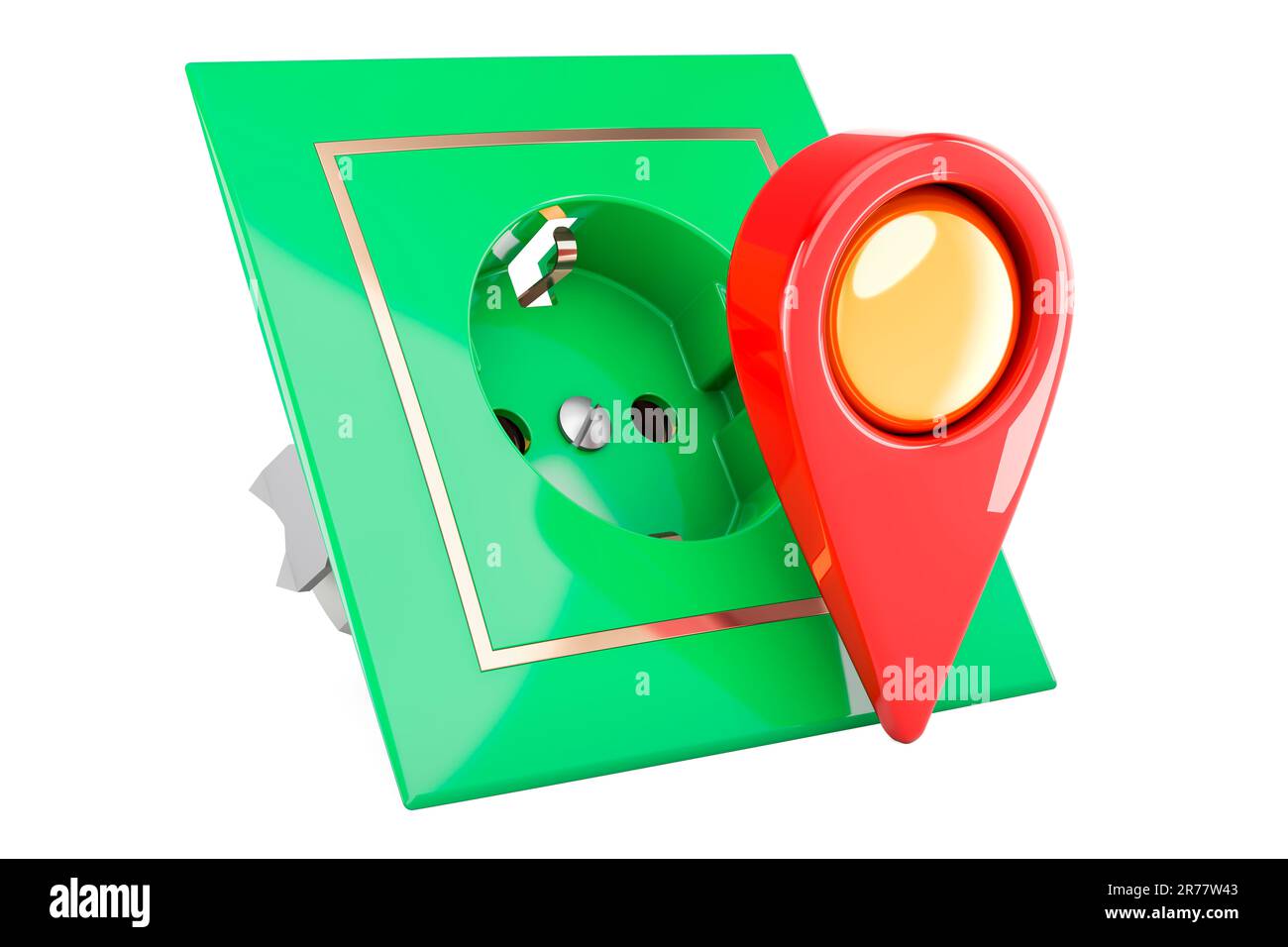 Electric socket with map pointer, 3D rendering isolated on white ...