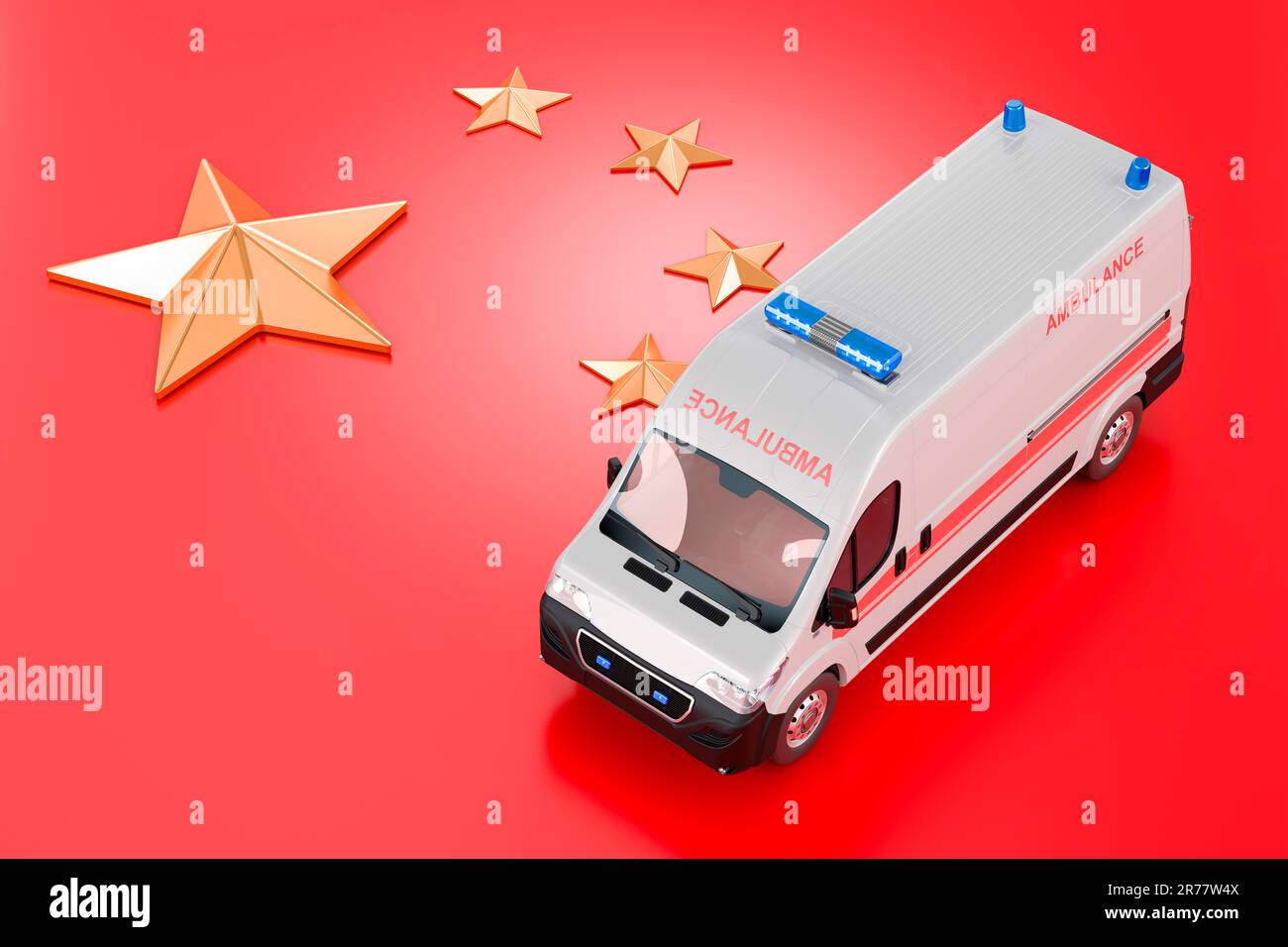 Emergency medical services in China. Ambulance van on the Chinese flag ...
