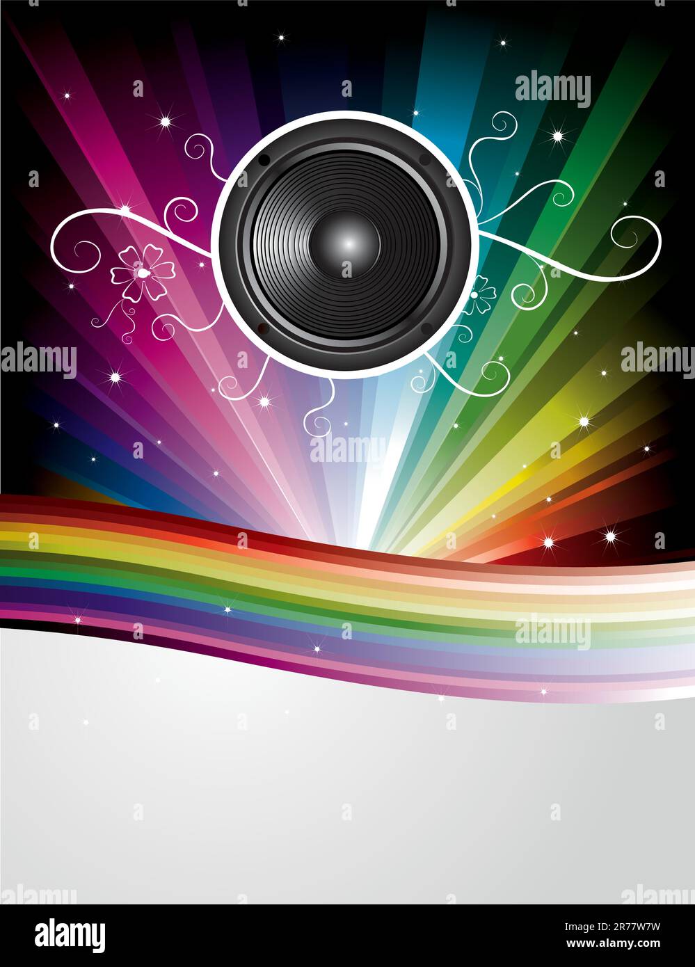 Abstract Rainbow Disco Background with stars, lines and speaker Stock ...