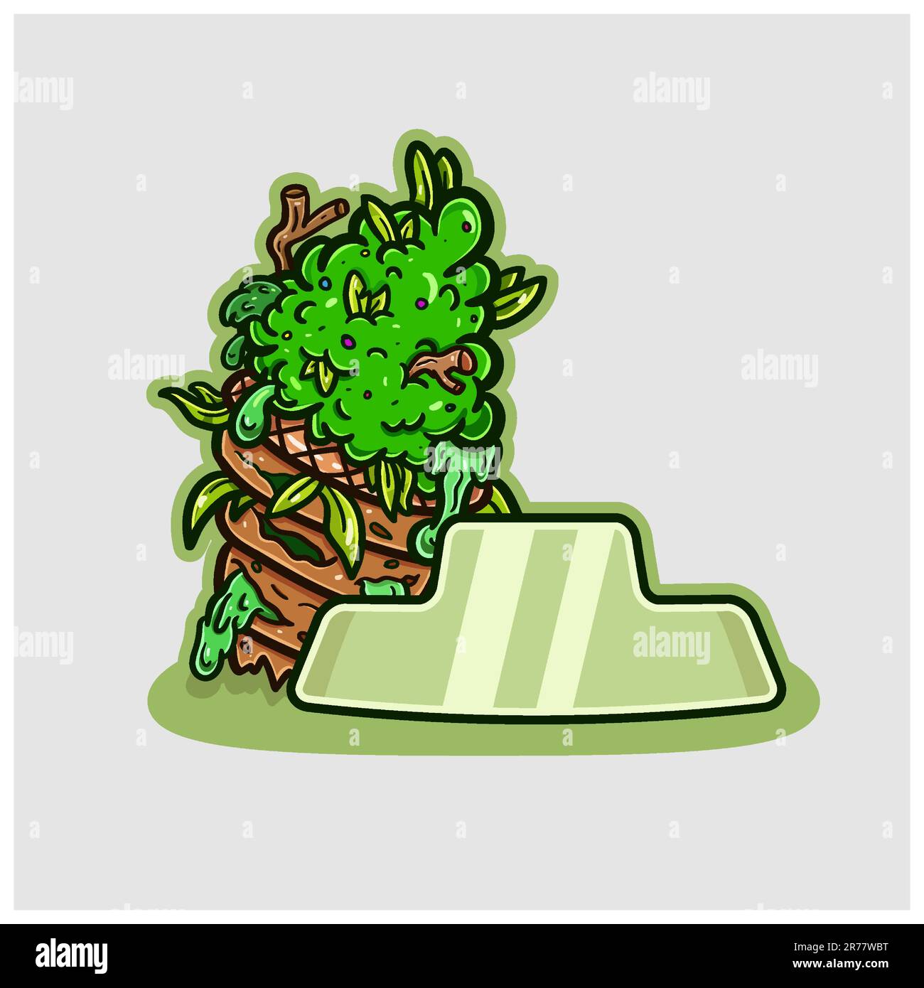 Cartoon Mascot of Half Weed Bud Ice Cream with Blank Sign. Vector and ...