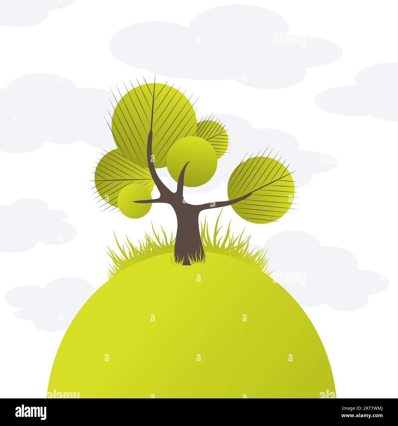 Abstract background with green tree and flowers. Vector illustration ...