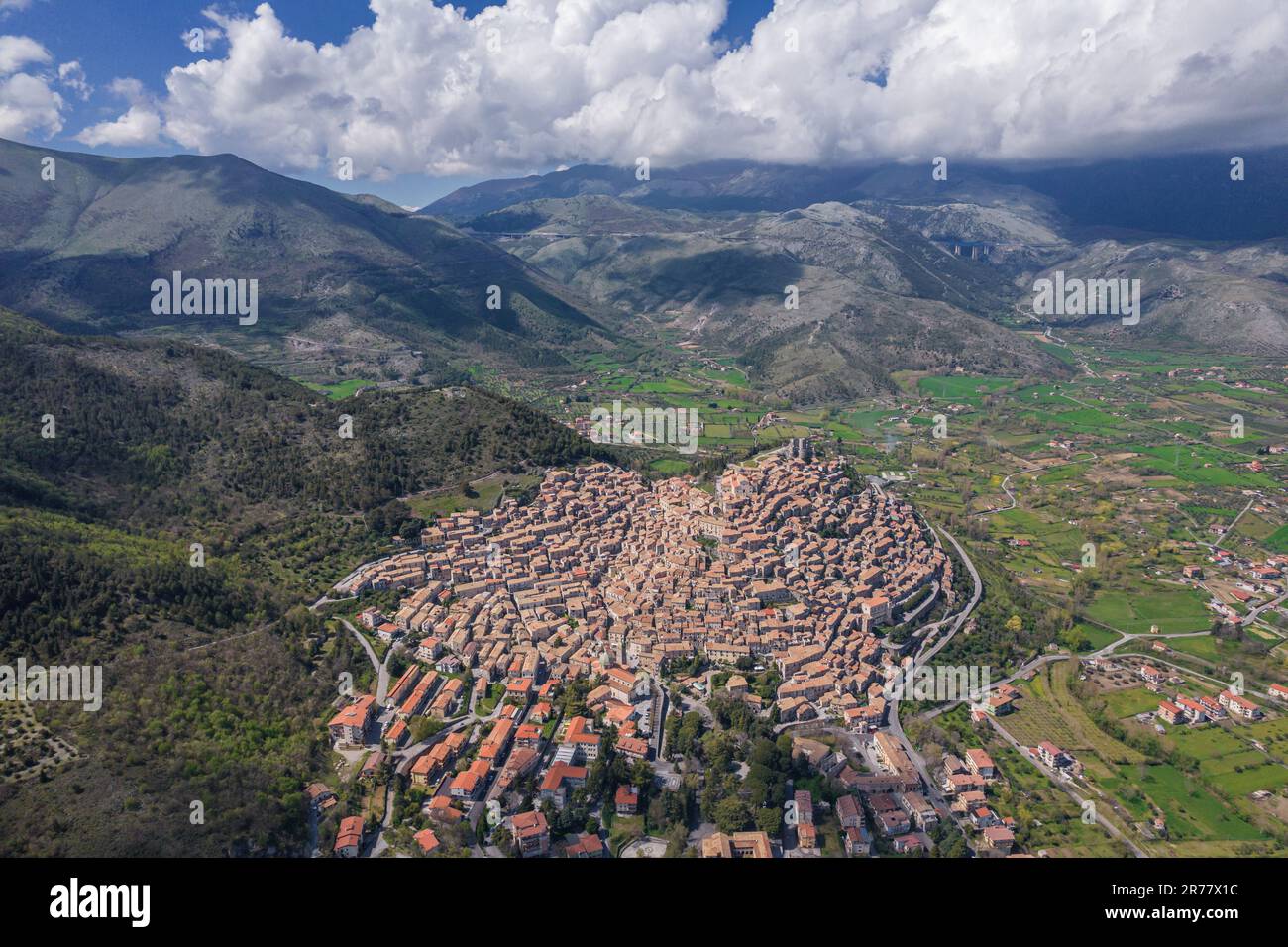 Aerial view of Morano Calabro town, a traditional beautiful medieval ...