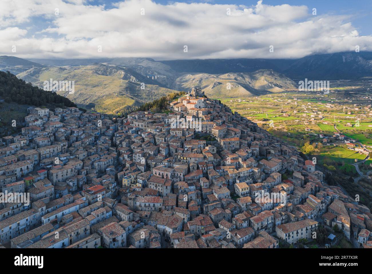 Aerial view of Morano Calabro town, a traditional beautiful medieval ...